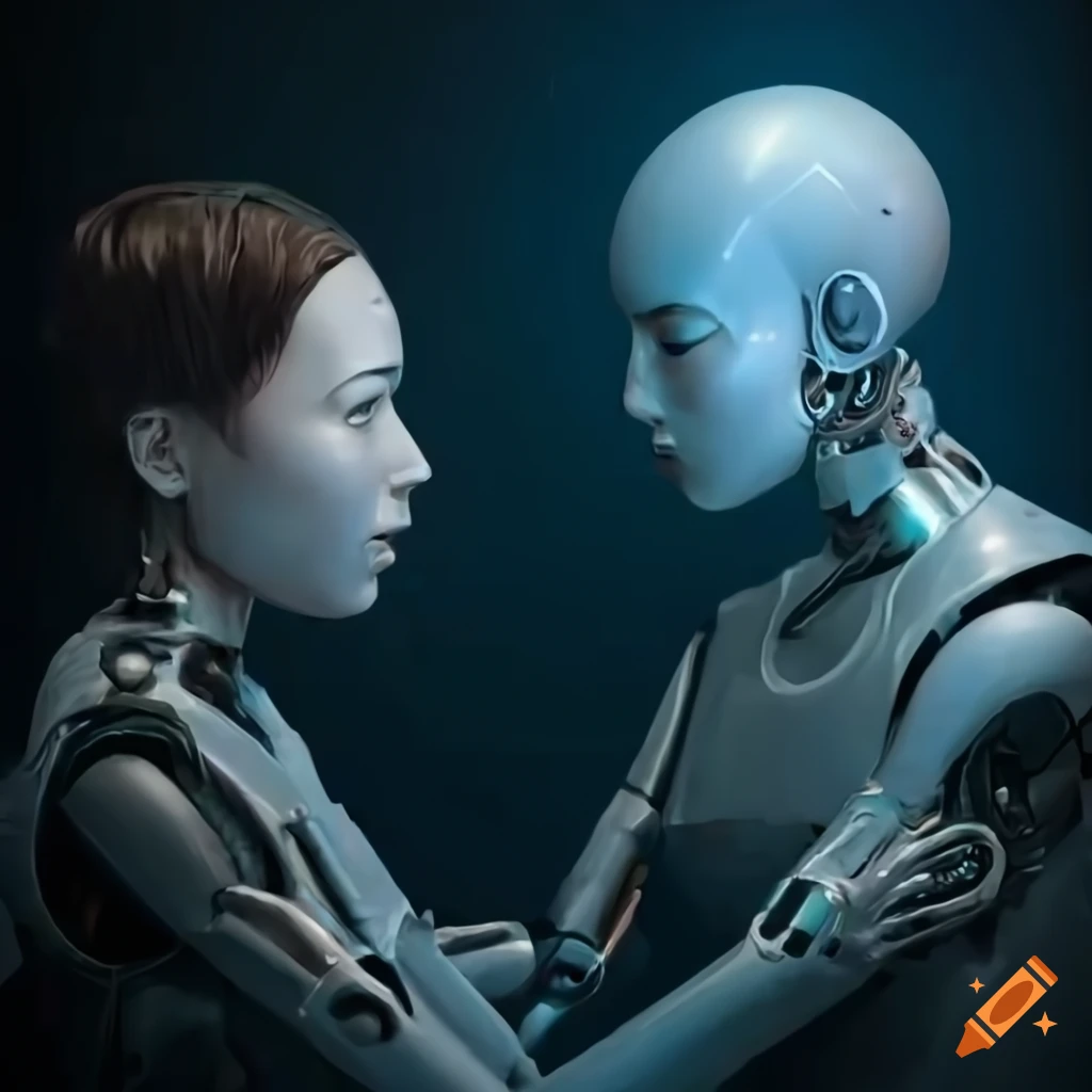Fantastic steeping group of friendly human robots with high detailed ...