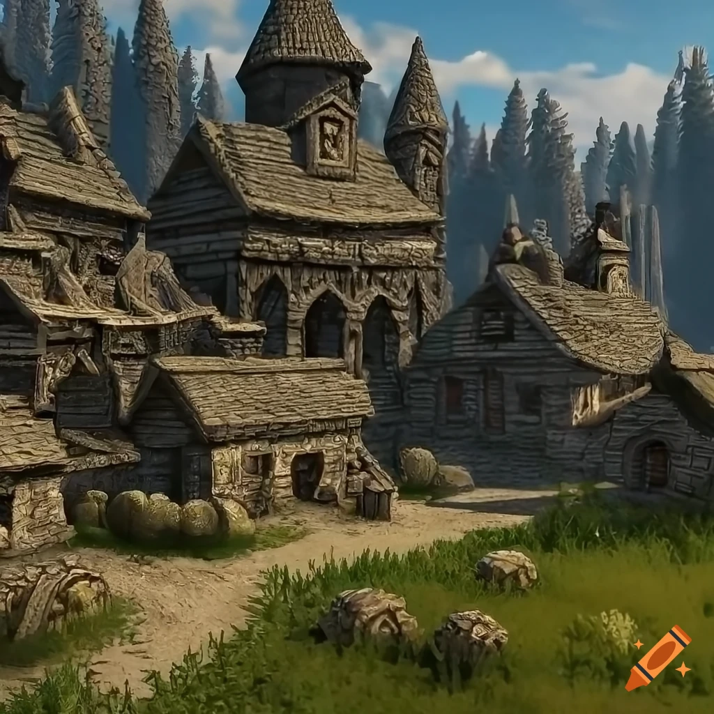 An intricately designed dwarven stone village, fantasy, highly detailed ...