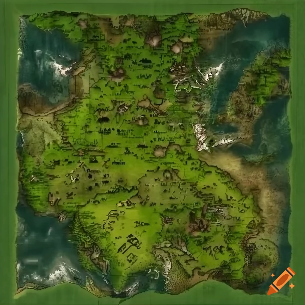 Fantasy world map with east forest, south east jungle, north hills ...