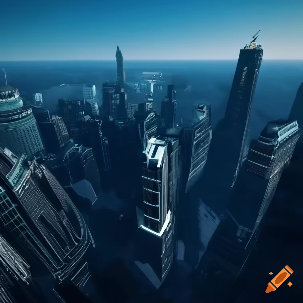 Unreal engine 5 aerial view of sci-fi new york sci-fi street with many ...