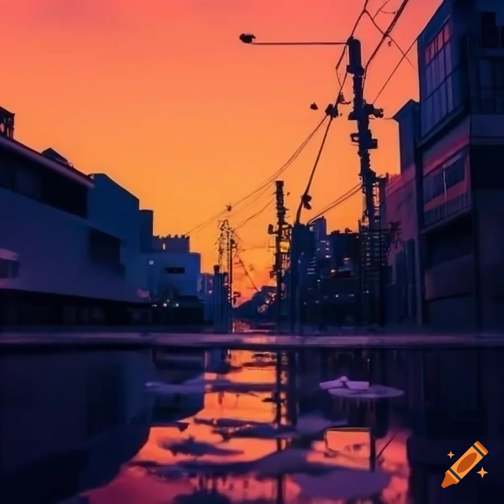 Lo-fi style beautiful and relaxing view, in tokyo, at sunset, with lots ...