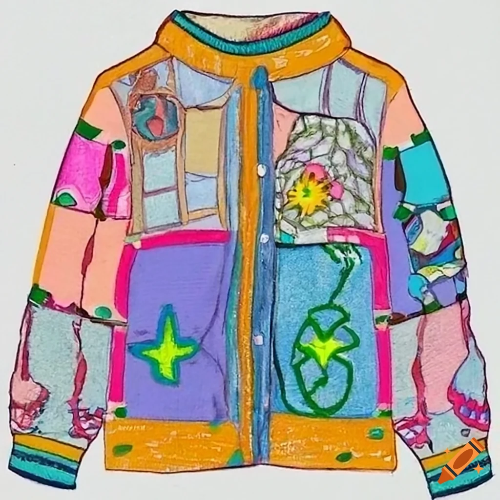 A detailed colored pencil sketch drawing of a short, multi-colored ...