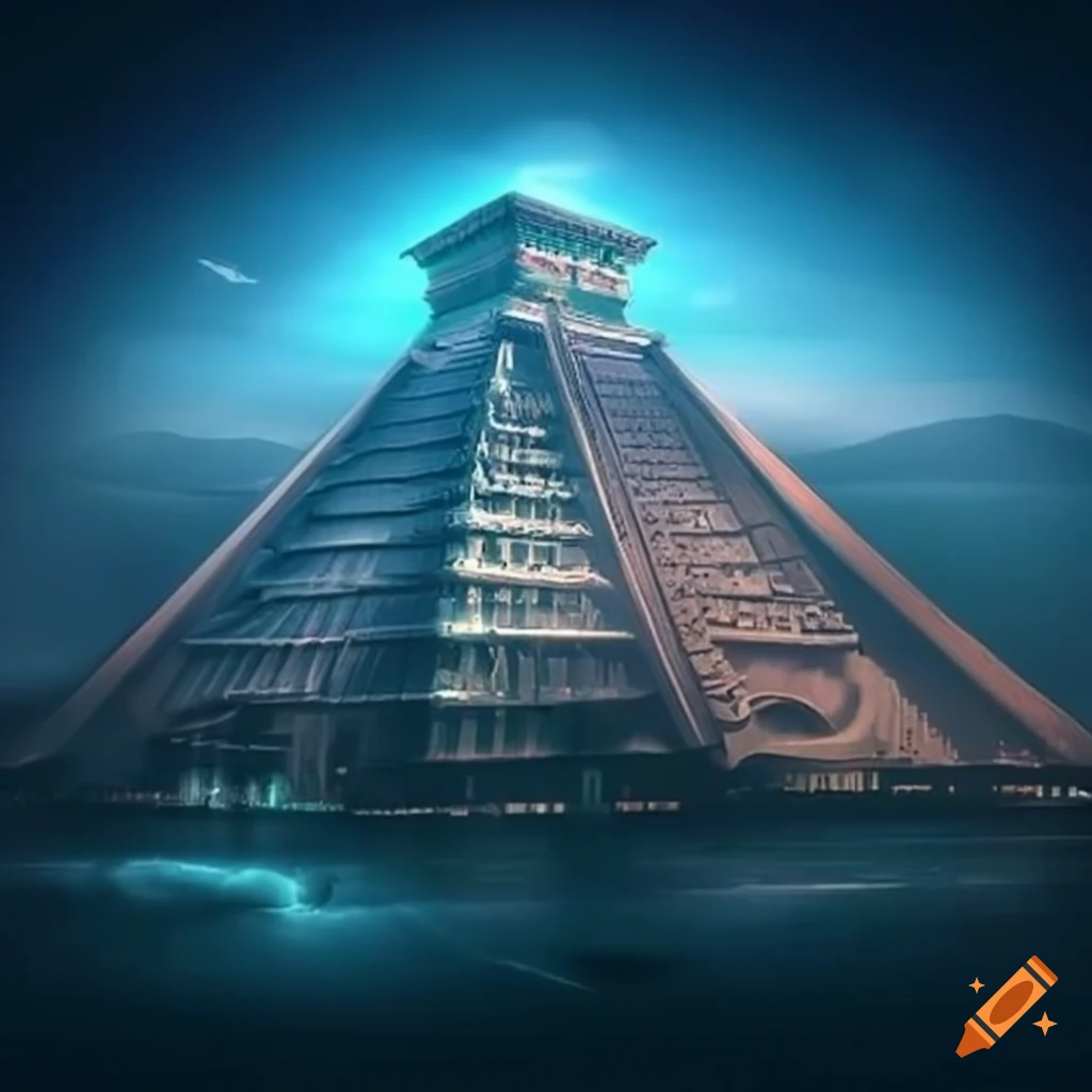 A beautifully blended futuristic city with aztec and japanese influences