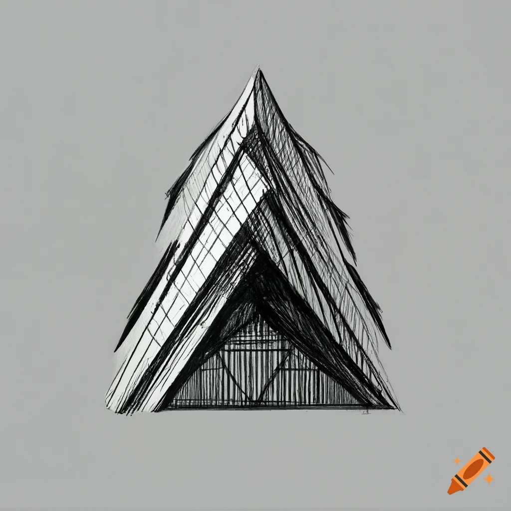 Black and white architectural sketch af one single 2d equilateral ...