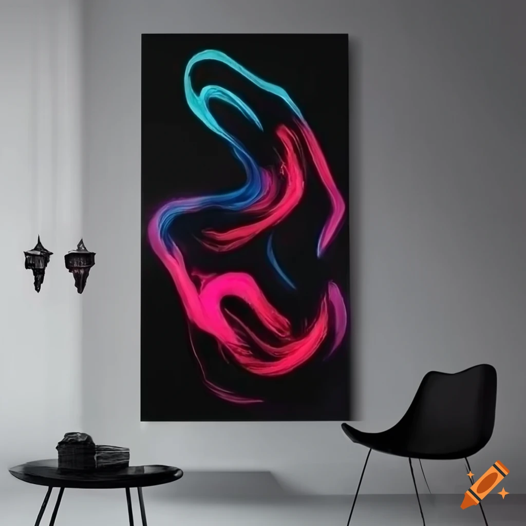 Abstract neon strokes on black, contemporary art piece on Craiyon