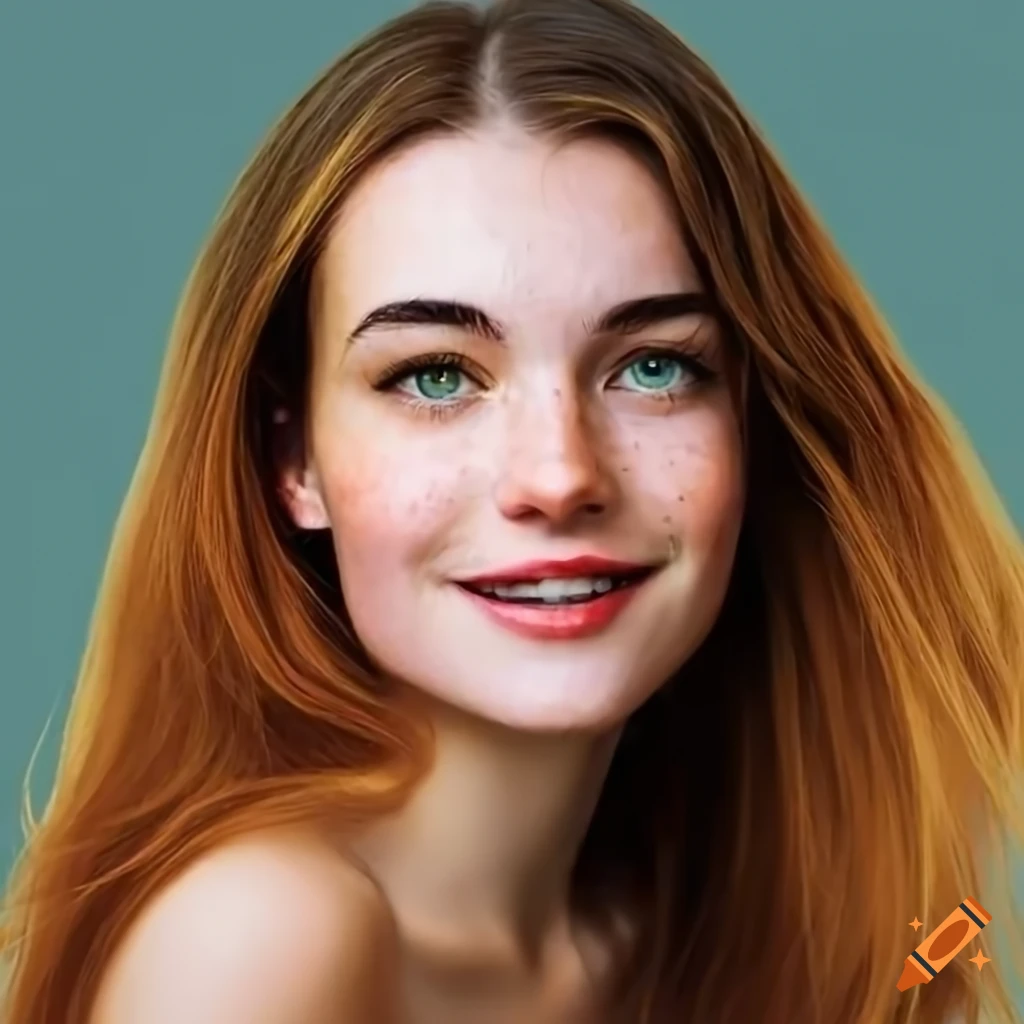 Pretty young woman delicate freckles shy smile