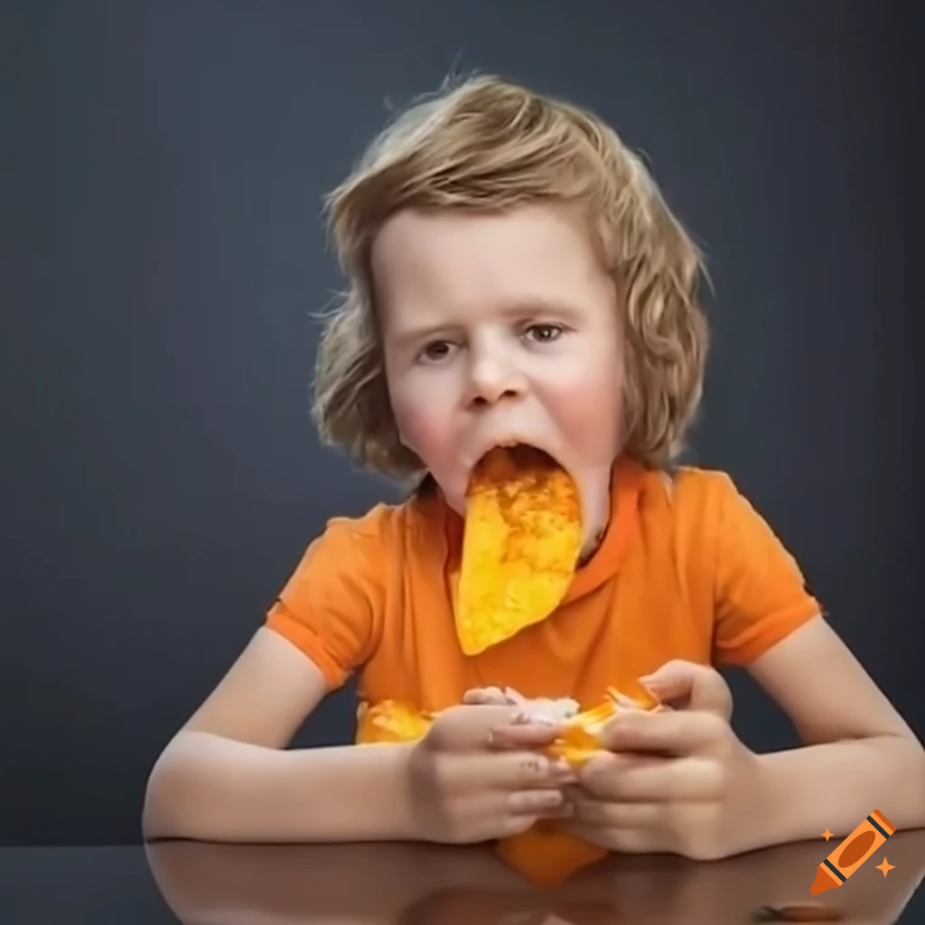 A thin child eating extra hot doritos on Craiyon