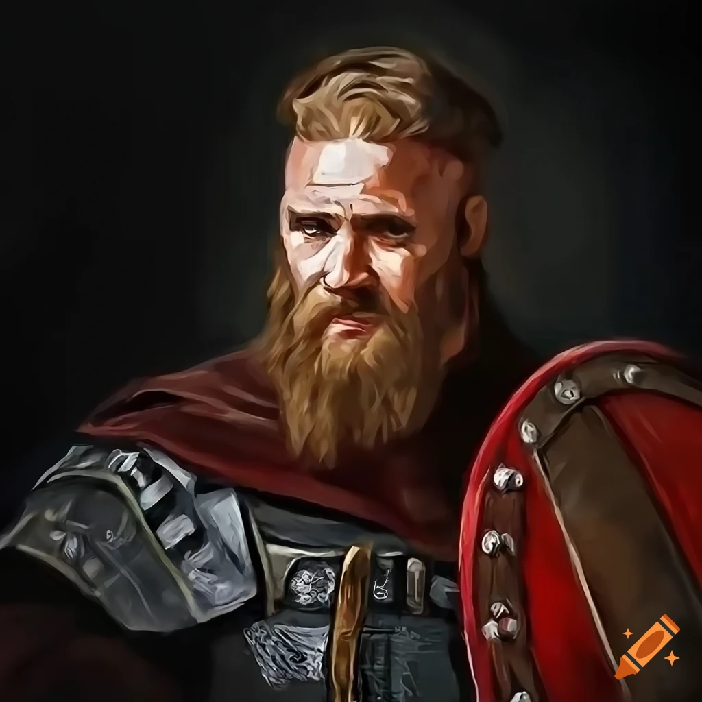 High definition portrait of a strong viking king wearing a fearsome ...