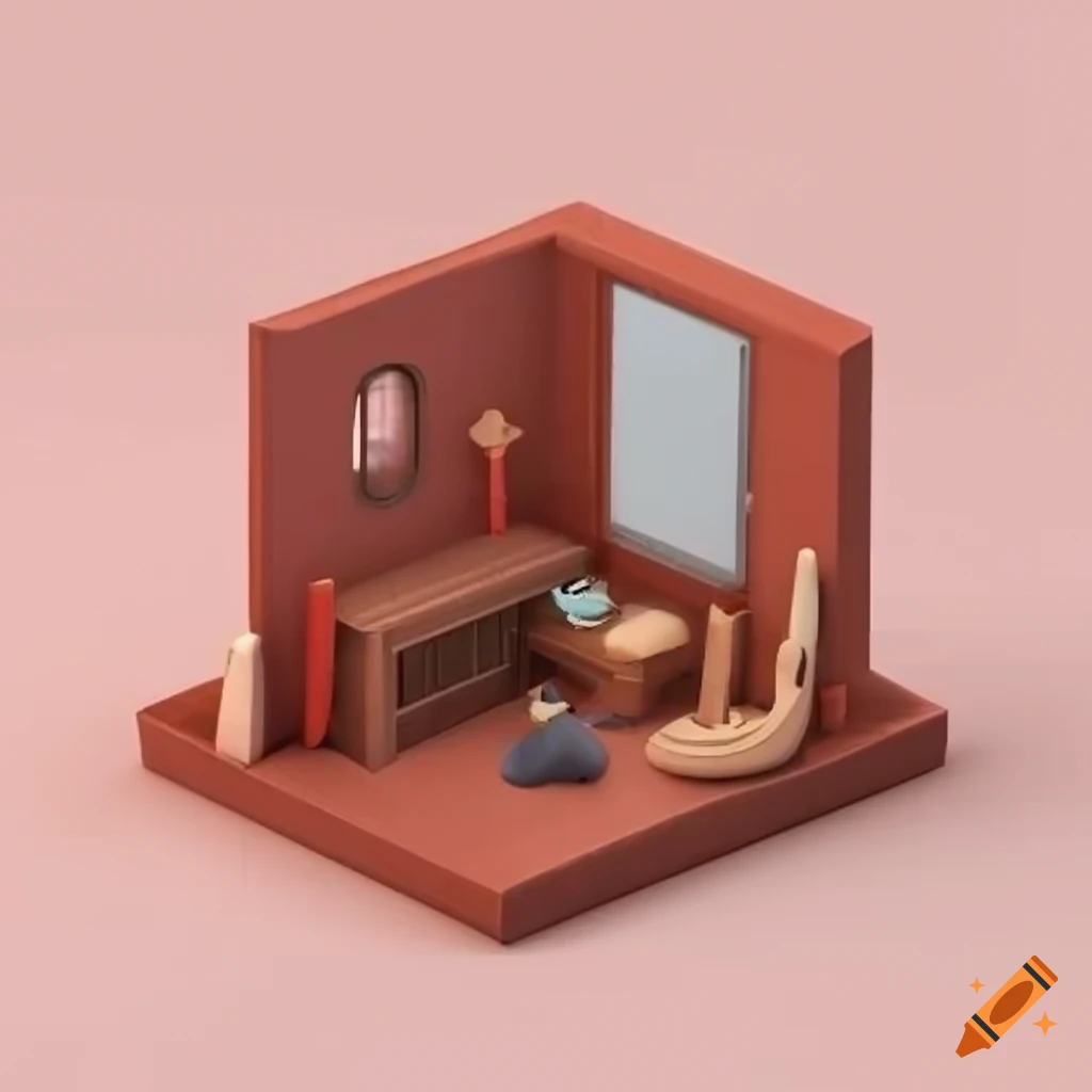 3d isometric clay pigeon room