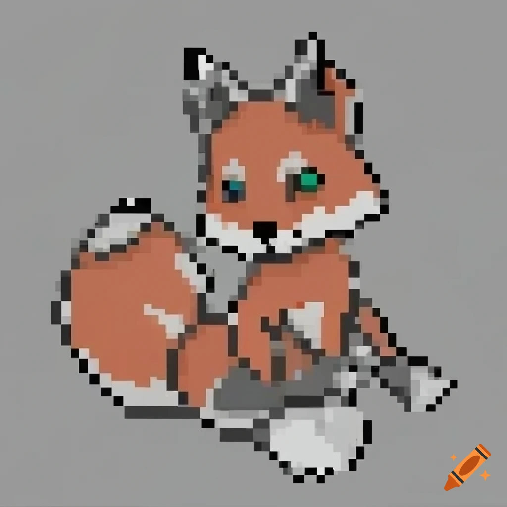 Pixel art of red fox, black and white on Craiyon