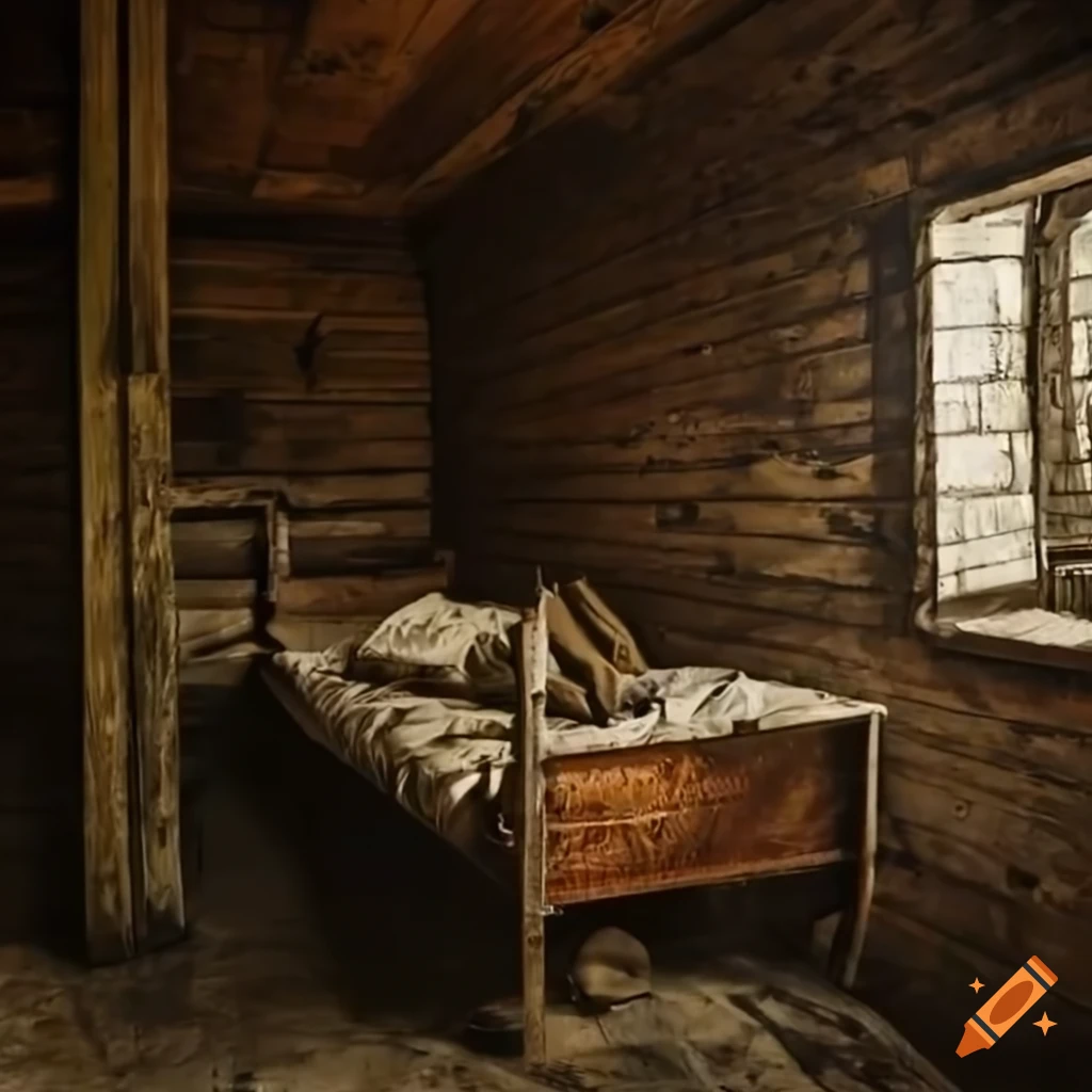 Perspective view inside of hobo shelter and bed