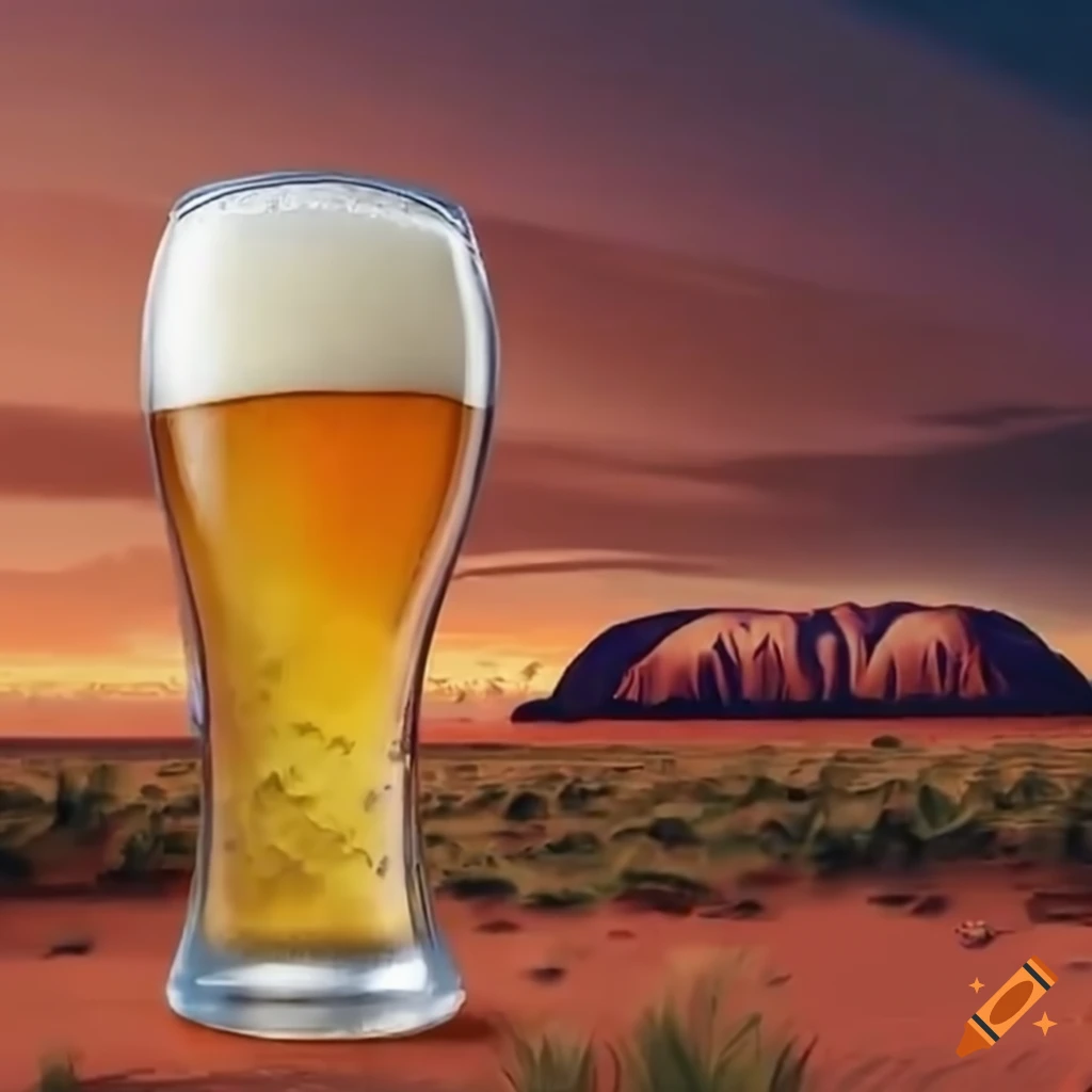Realistic australian bloke drinking beer with uluru in the background
