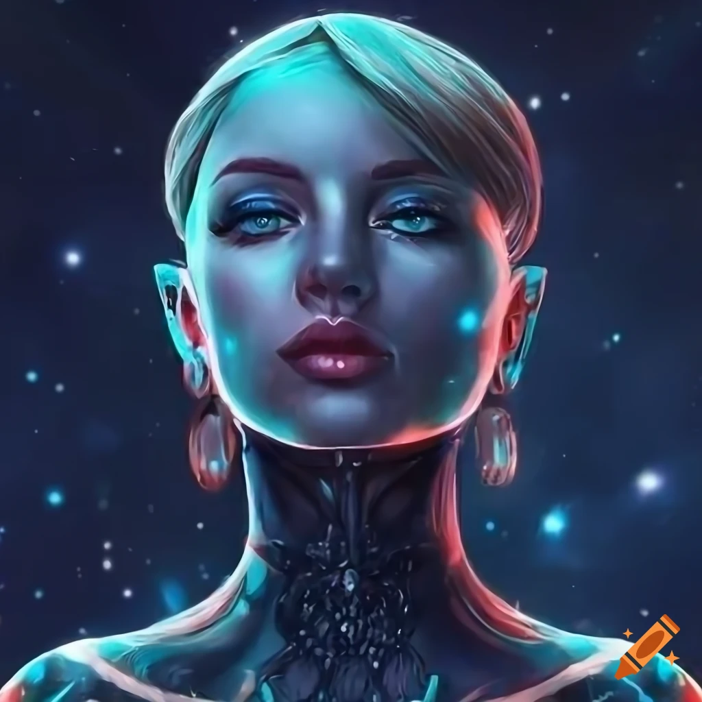 Beautiful face of a women with a cybernetic crown, stunning imperial ...