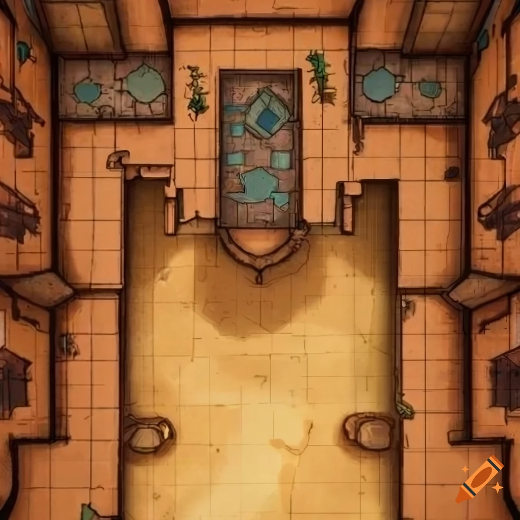 Ancient desert temple hall with balcony. view from above. dnd battle ...