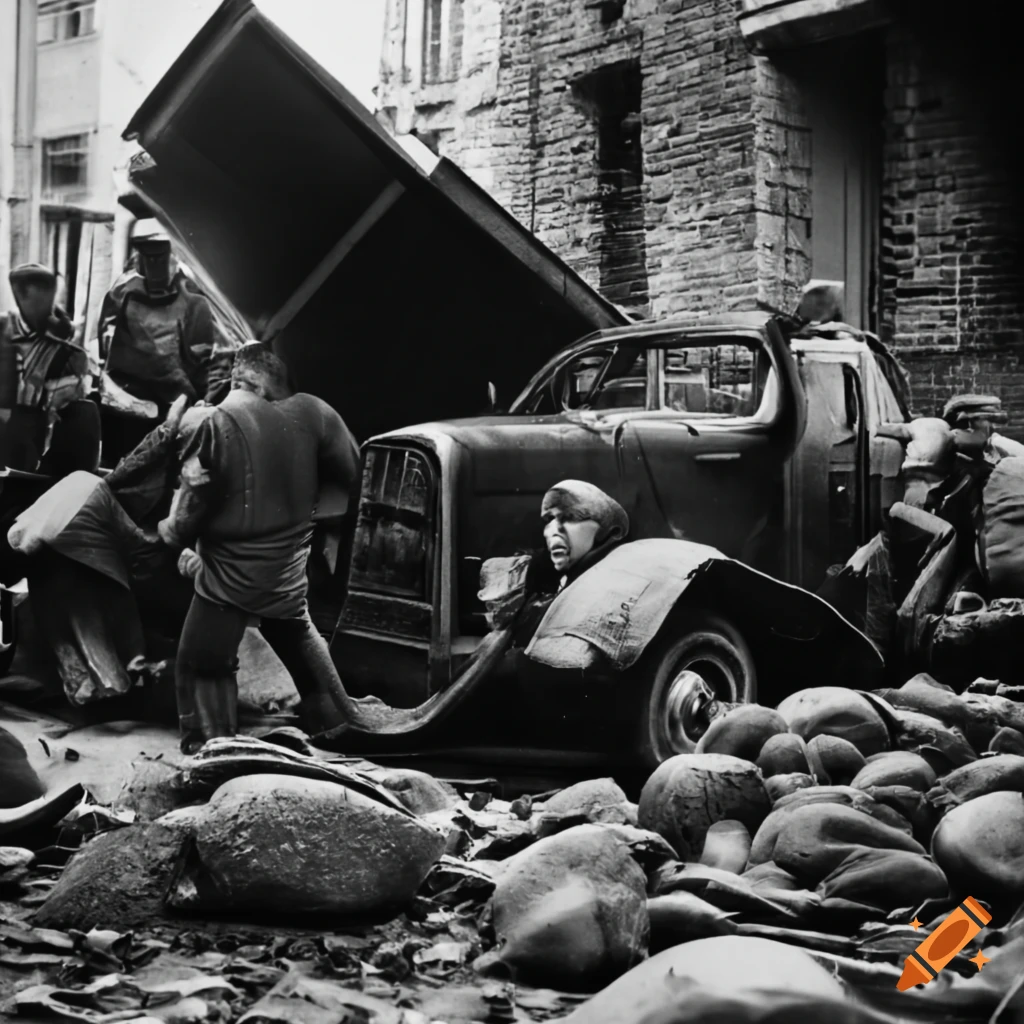 Old photo of workers building a car with stones on Craiyon