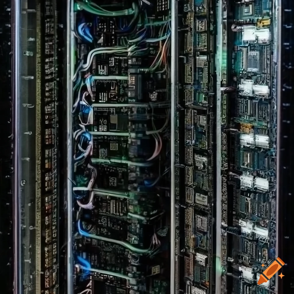 Create a photo of some detail of a computer data cabinet, showing ...