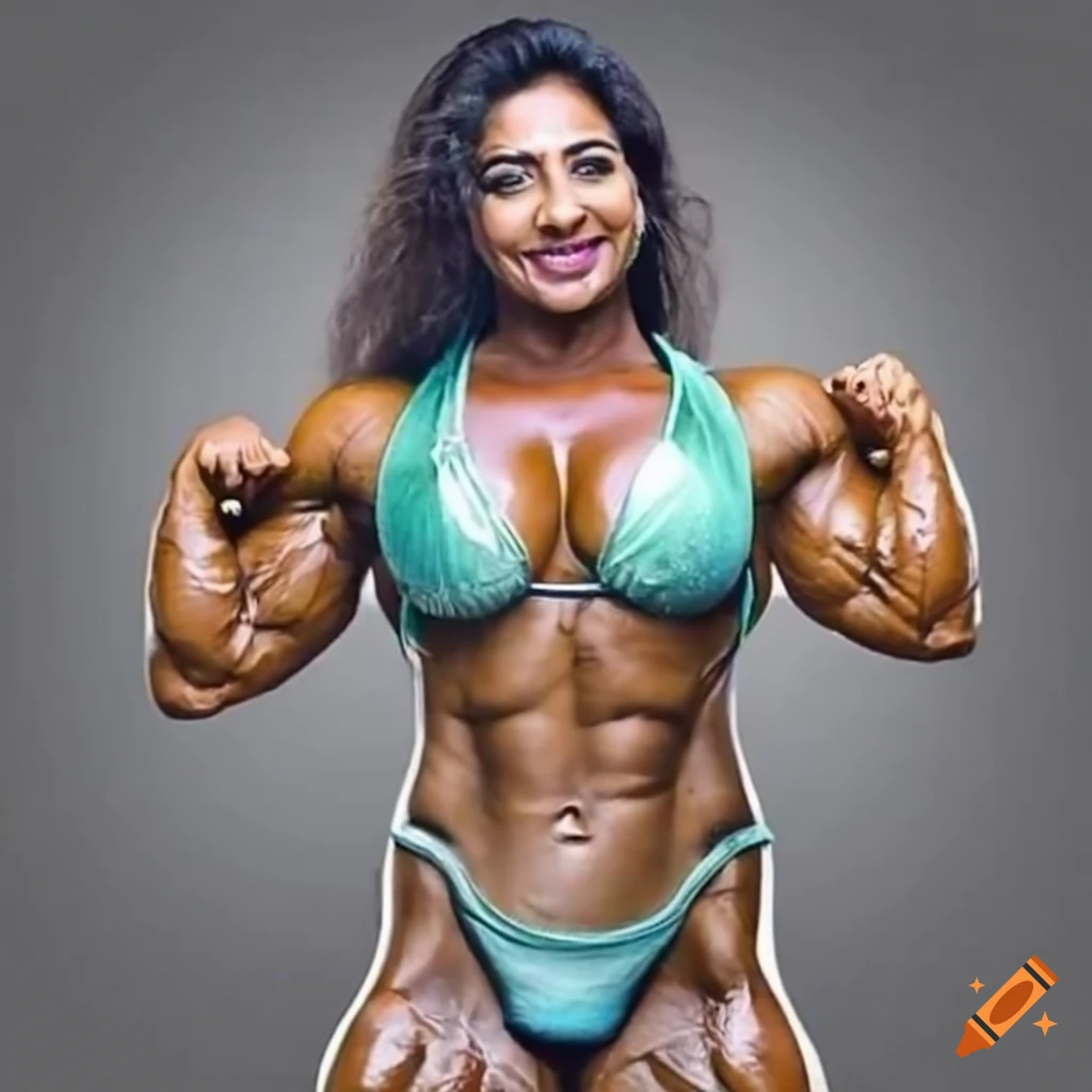 Ravneet Gill as a Heroically Glazed Female Bodybuilder named, "Mirror Glaze" on Craiyon