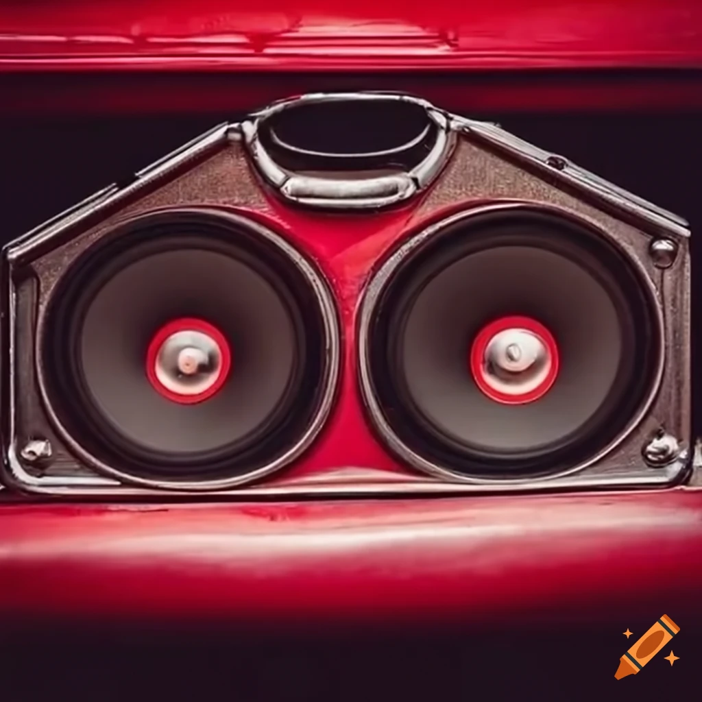 A pair of stylish red speakers in a vintage car on Craiyon