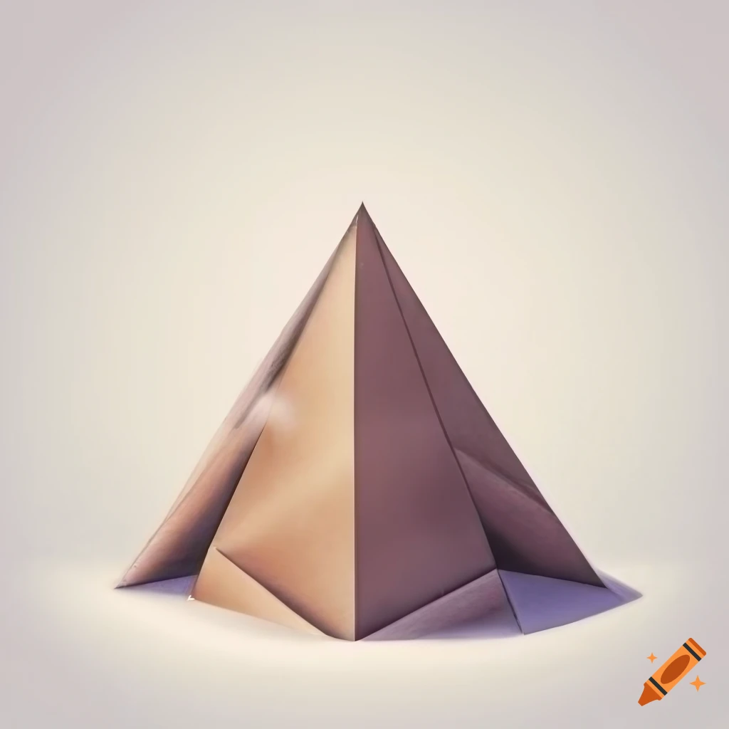 Pyramid, equilateral triangle, standing on its top in the sand, up side ...