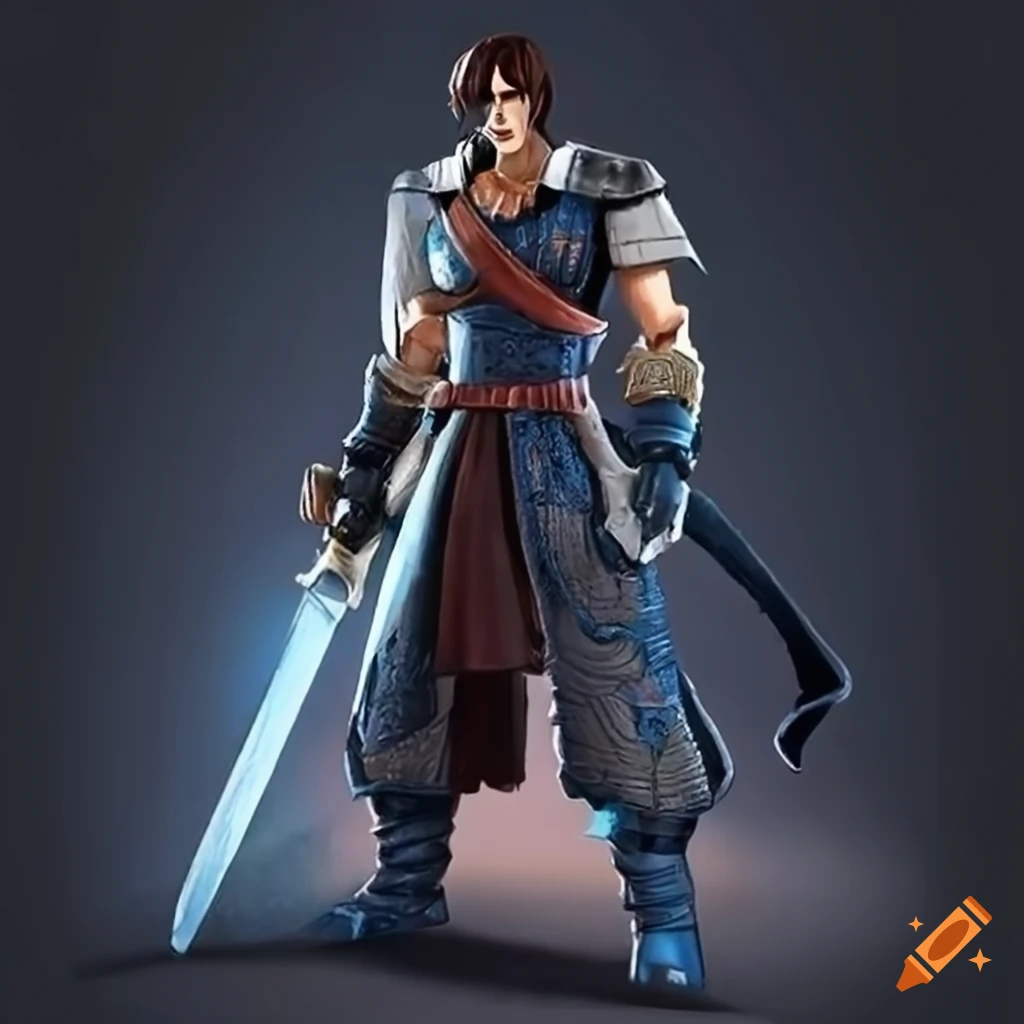 Guts fusion trevor belmont as blue templar armor monk with samurai sword