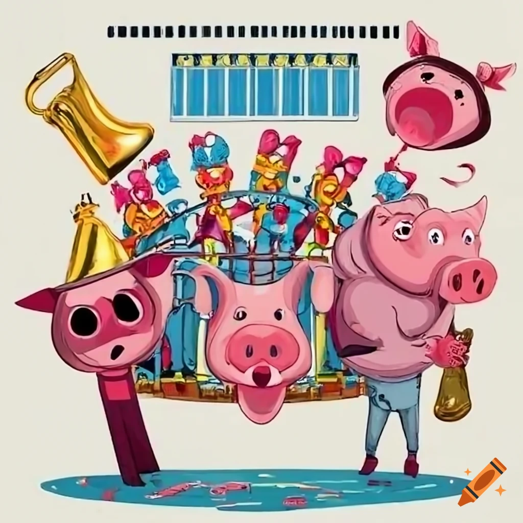 A musical band of pigs, one pig that play synthesizers and one pig that ...