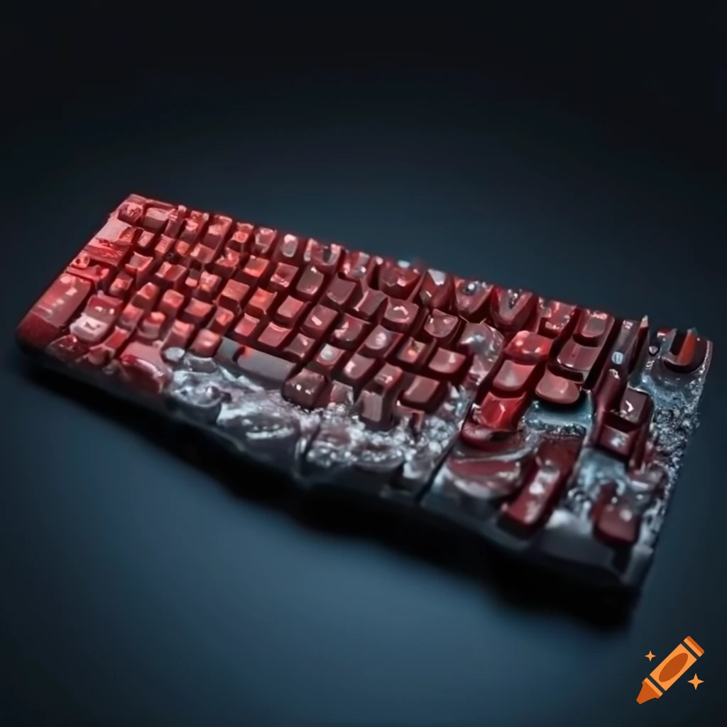A musty computer keyboard covered in dust, red mold on Craiyon