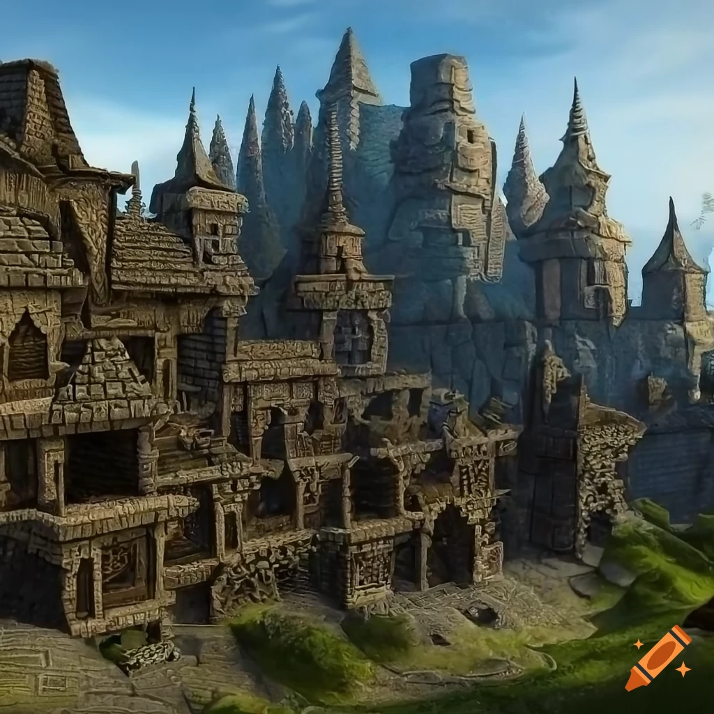 An intricately designed dwarven stone town, fantasy, highly detailed on ...