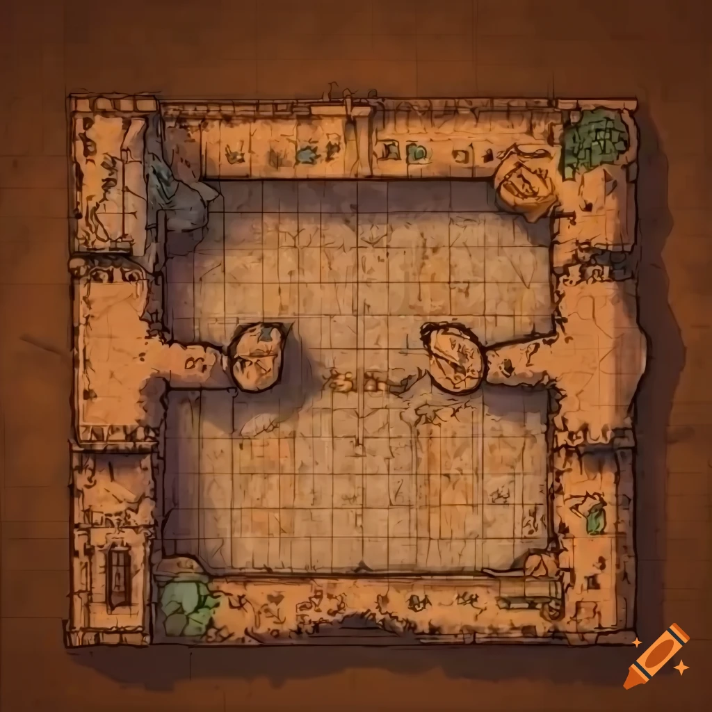 Ancient desert temple hall with balcony. view from above. dnd battle ...