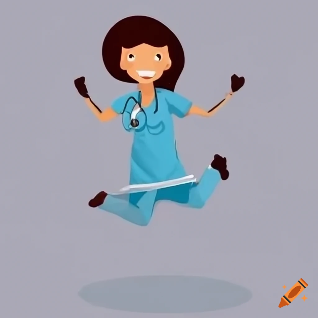 Happy jumping up nurse on Craiyon