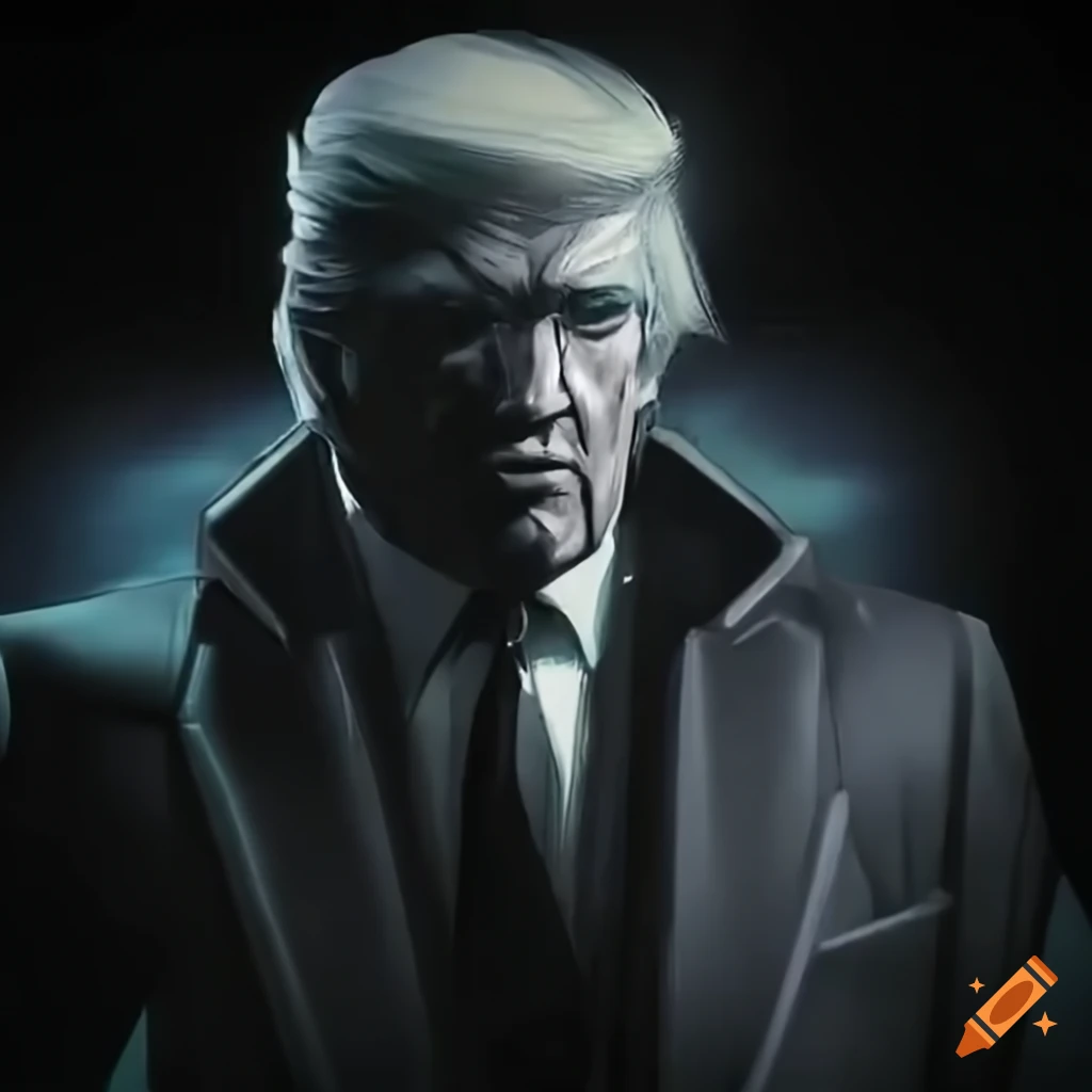 Donald Trump wearing a mech-suit, sci-fi, action, angry, mech, gundam ...