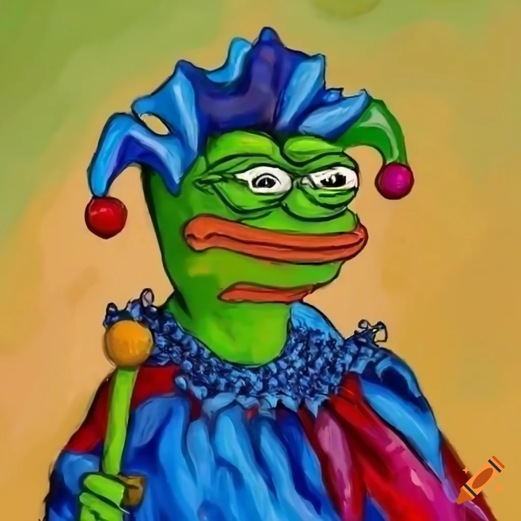 Jester, pepe the frog style, cartoon, 2d, ugly