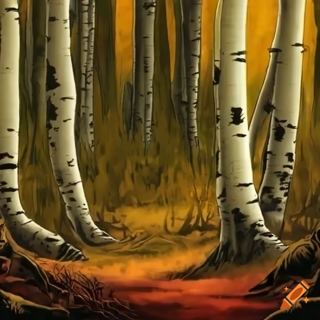 Yu gi oh card art style forest of golden aspen trees on Craiyon