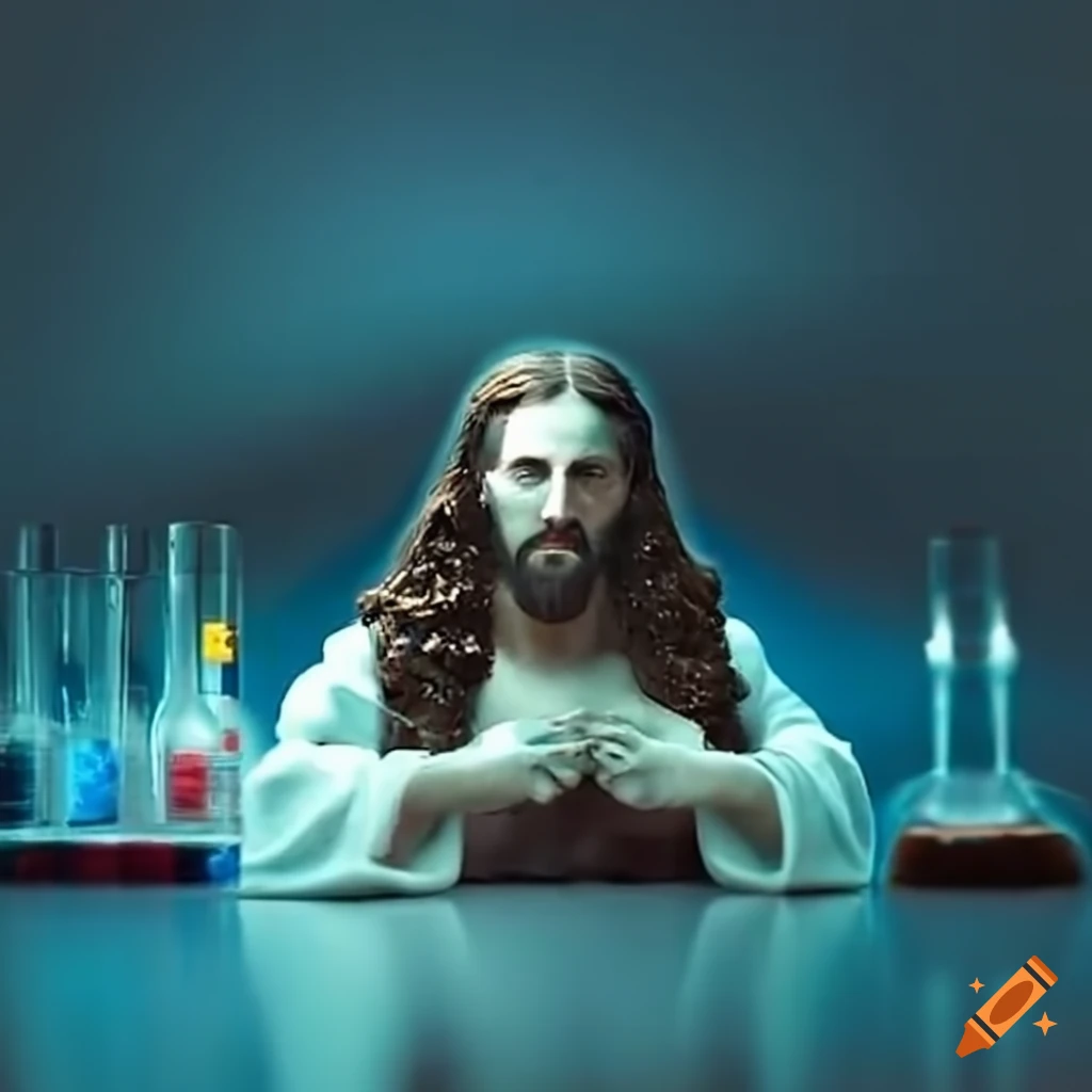 Jesus is doing scientific experiment in the lab