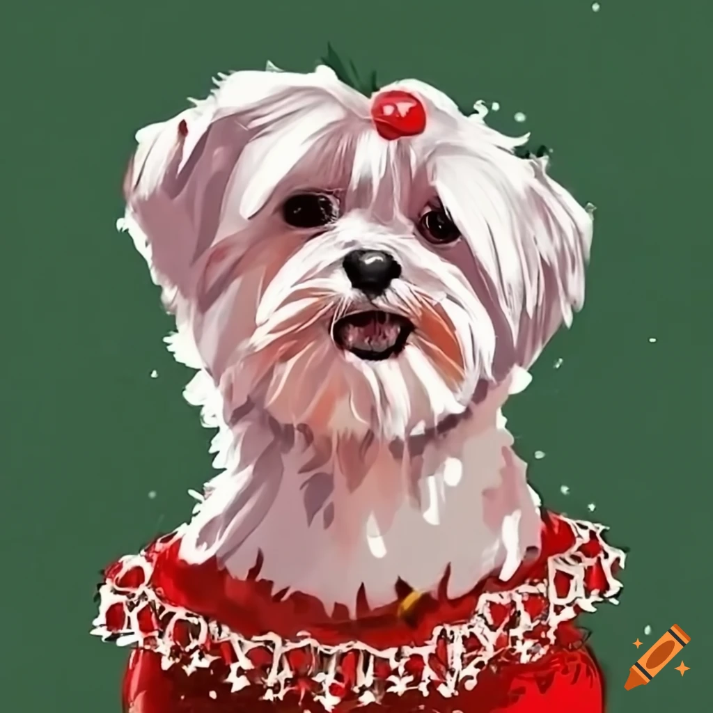 Maltese at a christmas tree farm on Craiyon