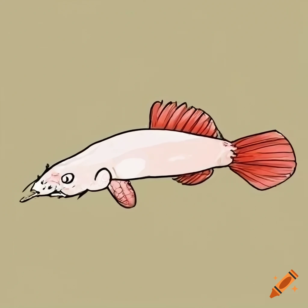 Anime-style drawing of a cheerful albino bichir fish swimming ...