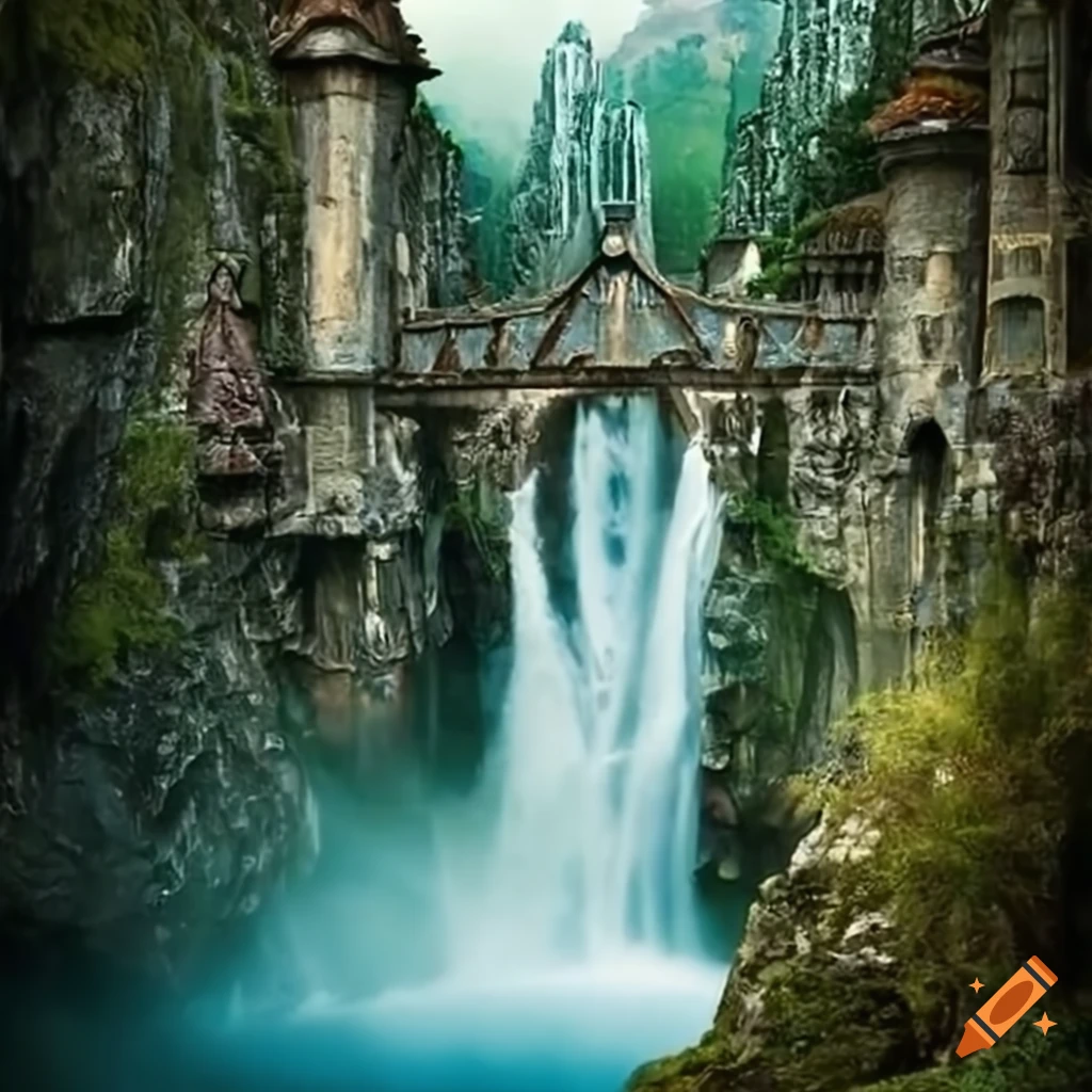 The lord of the rings Rivendell, fantasy elvish city built on a ...
