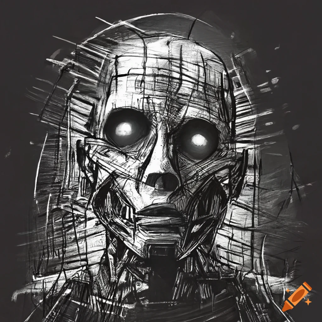 Charcoal sketch representing cyber apocalypse on Craiyon