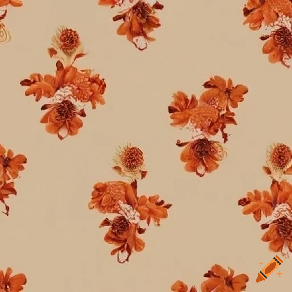 Cream background with burnt orange flowers every 1/2 inch