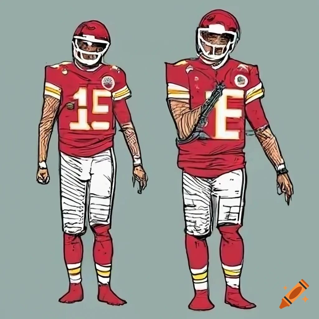 Full body illustration of Patrick Mahomes in a detailed style on Craiyon