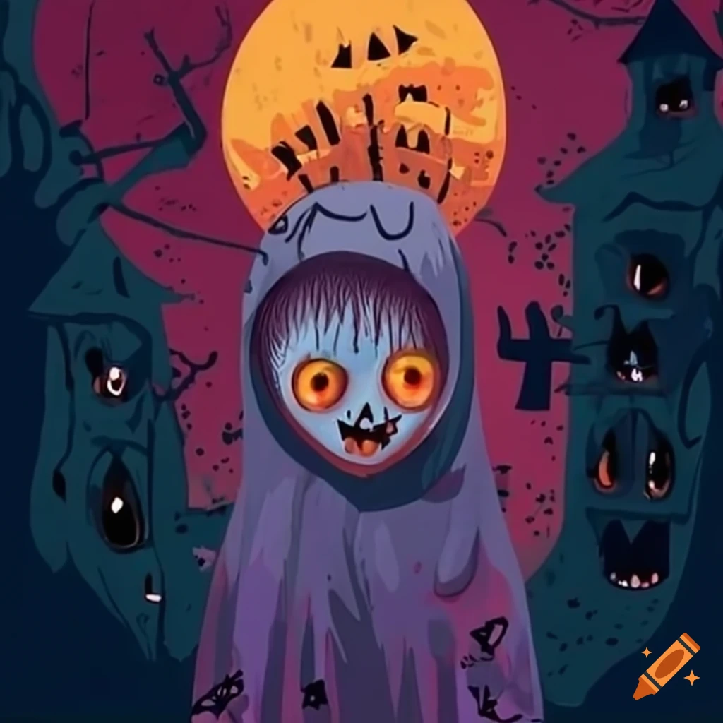 Children dressed as spooky ghosts and zombies for Halloween on Craiyon