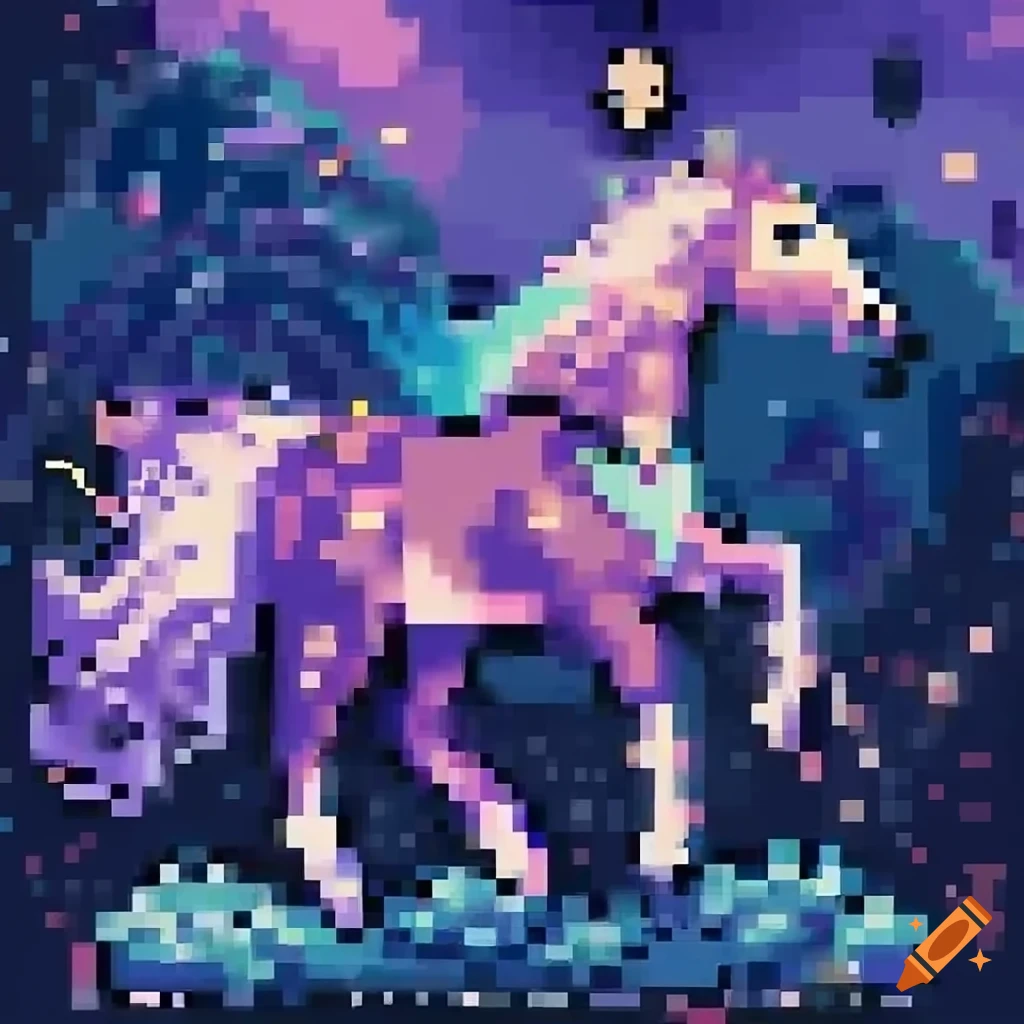 An epic horse, full of sparkles, pixel art on Craiyon