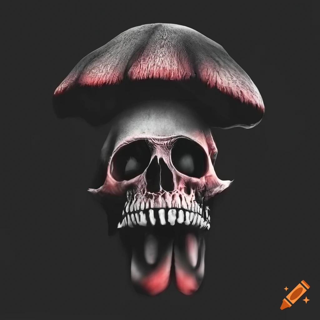 Abstract strokes gloomy pain dark brooding skull mushrooms black on Craiyon
