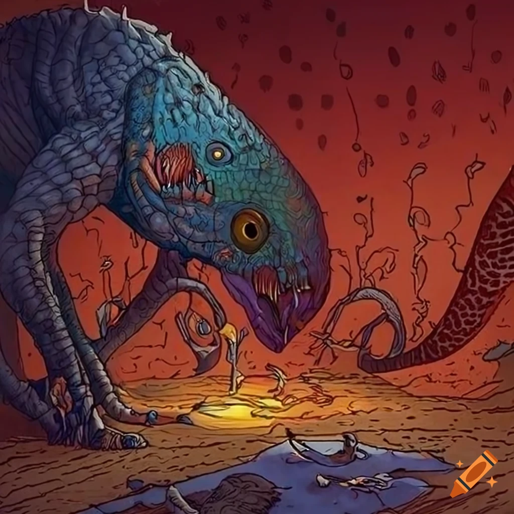 Fantastical creatures depicted in moebius-inspired illuminated bestiary ...