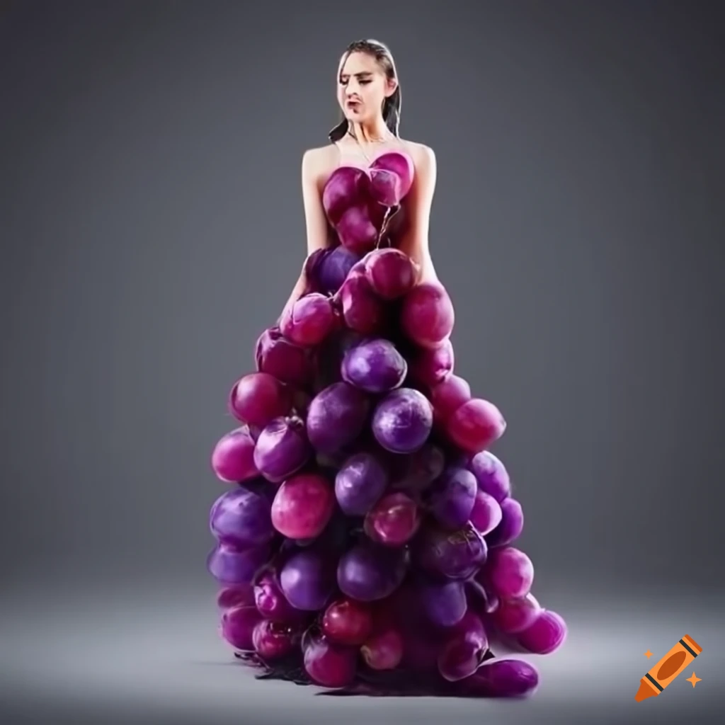 A long party dress made of grapes