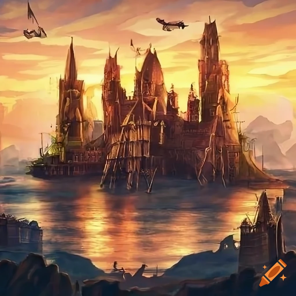 Fantasy d&d harbor city on the coast with multiple plateaus on hills ...