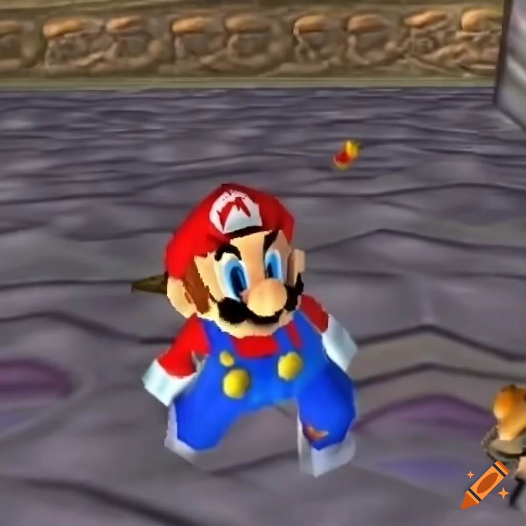 Fake mario 64 screenshot depicting mario in a feild