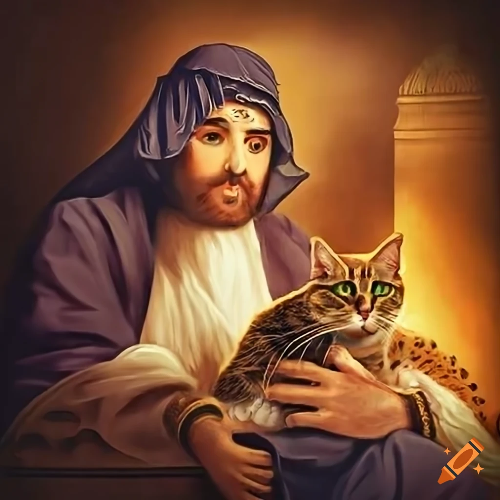 Islam, east, prophet, Muhammad, plays with a cat on Craiyon