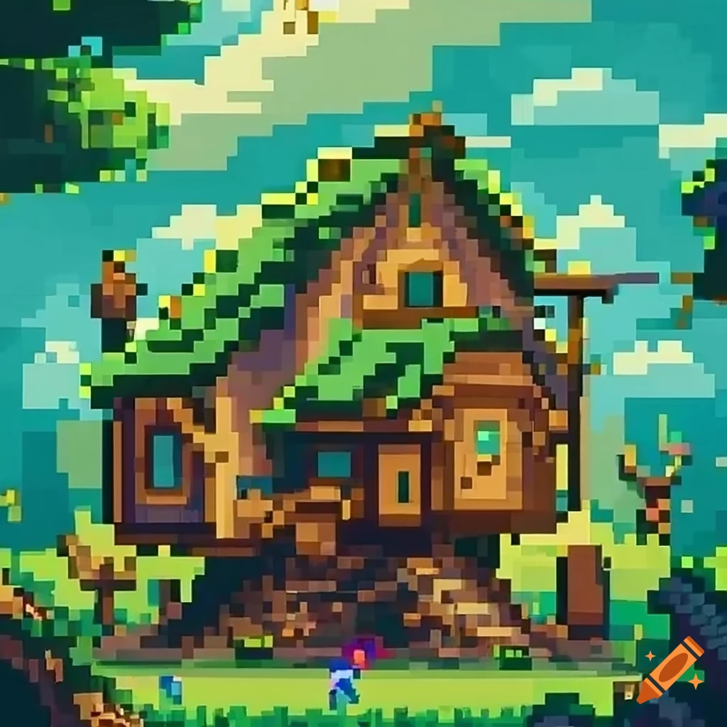A tree house, epic, pixel art on Craiyon