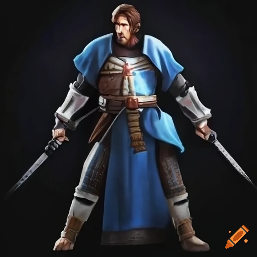 Obi Wan Kenobi fusion Trevor Belmont as blue templar armor monk with samurai sword on Craiyon