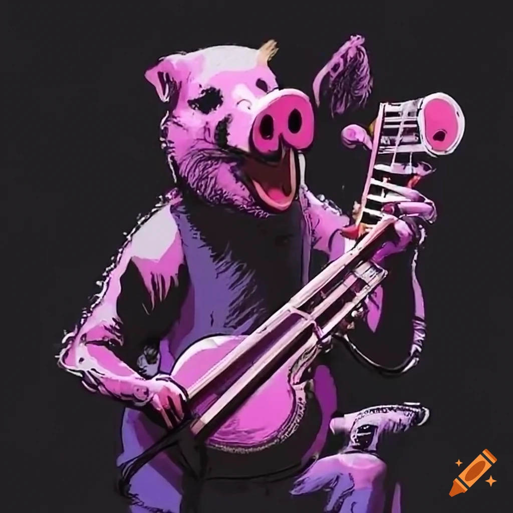 A musical band of pigs, that play synthesizers and sing, making a lot ...